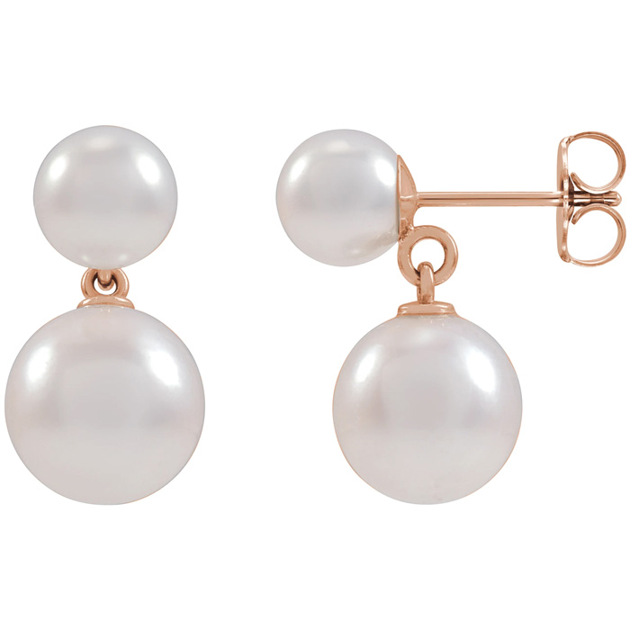 Pearl Drop Earrings With 4 6MM Akoya Pearls In 14 Karat Rose Gold 1 2 Inch