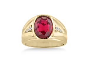 Mens Ruby Ring | 4 1/2ct Oval Created Ruby and Diamond Men's Ring ...