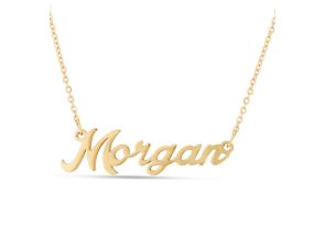 Morgan Nameplate Necklace In Gold | SuperJeweler.com