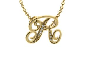 Diamond Initial Necklace | R Diamond Initial Necklace | Yellow Gold ...