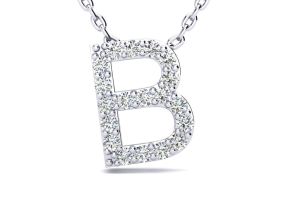 Diamond Initial Necklace | Letter B Initial Necklace In 14K White Gold ...