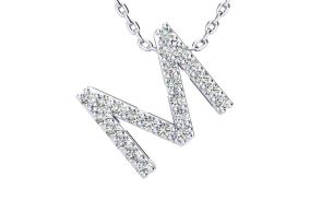 Diamond Initial Necklace | Letter M Initial Necklace In 14K White Gold ...