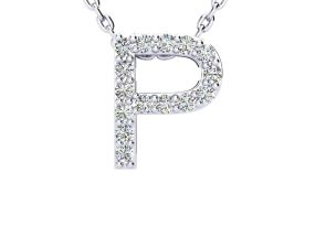 Diamond Initial Necklace | Letter P Initial Necklace In 14K White Gold ...