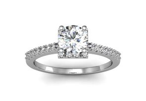 1 Carat Square Halo With Round Brilliant Solitaire Diamond Engagement ...