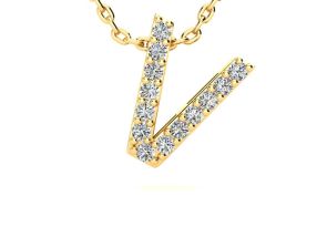 Diamond Initial Necklace | Letter V Initial Necklace In 14K Yellow Gold ...