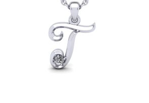 Diamond Initial Necklace | Letter T Initial Necklace In 14K White Gold ...