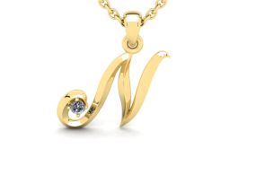 Diamond Initial Necklace | Letter N Initial Necklace In 14K Yellow Gold ...