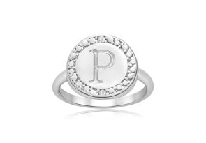 "P" Initial Diamond Ring In Sterling Silver | SuperJeweler