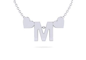 Initial Necklace | "M" Dainty Block Initial Necklace With Hearts In ...