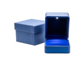 Ring Jewelry Box With Light and Blue Velvet Interior | SuperJeweler