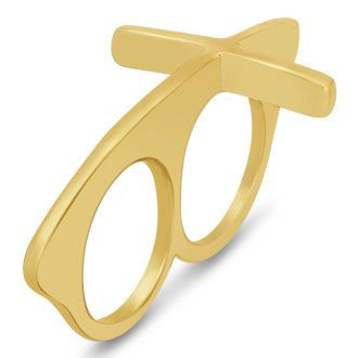 Gold Cross Double Finger Ring | SuperJeweler.com