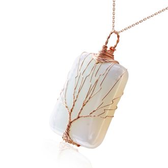Rose Gold Tree of Life Wire Wrapped Opal Necklace | SuperJeweler