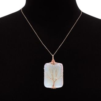 Rose Gold Tree of Life Wire Wrapped Opal Necklace | SuperJeweler