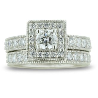 1 1/2ct Princess Diamond Bridal Set in 14k White Gold | SuperJeweler.com