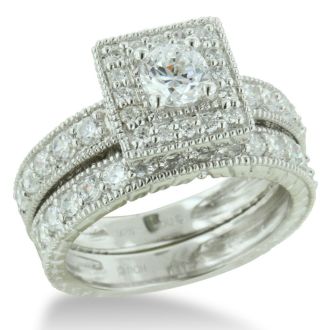 1 1/2ct Princess Diamond Bridal Set in 14k White Gold | SuperJeweler.com