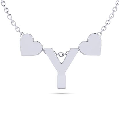 Initial Necklace | "Y" Dainty Block Initial Necklace With Hearts In ...