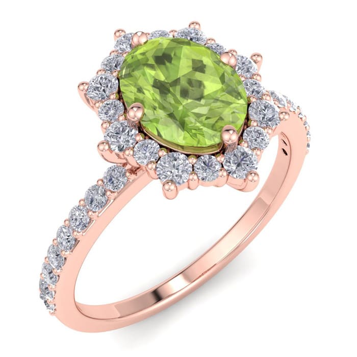 2 Carat Oval Shape Peridot 32 Diamond Ring in 14K Rose Gold 3.2 g Size 7 by SuperJeweler