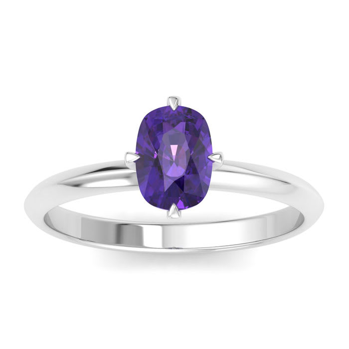 1 Carat Antique Cushion Shape Amethyst Ring In 14K White Gold