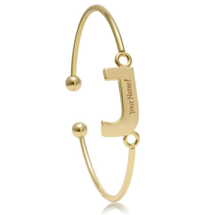 FREE ENGRAVING Initial Bracelets | J Initial Bracelets | Yellow Gold "J ...